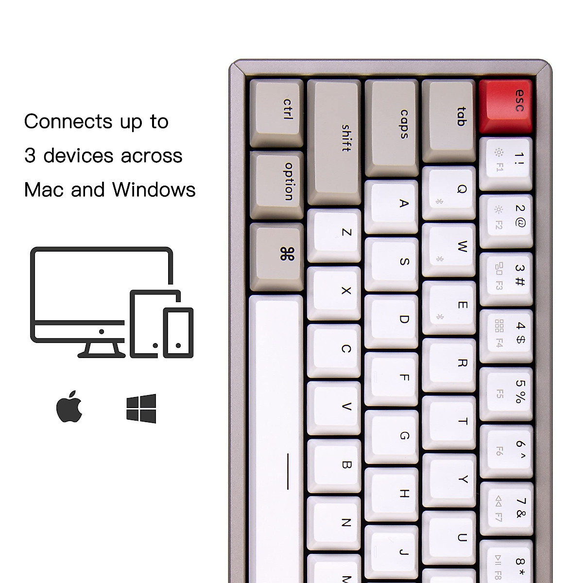 Keychron K14 Bluetooth 5.1 Wireless Aluminum Frame Mechanical Keyboard with Keychron Red Switch/Rechargeable Battery, 72 Keys Compact Keyboard Compatible with Mac Windows