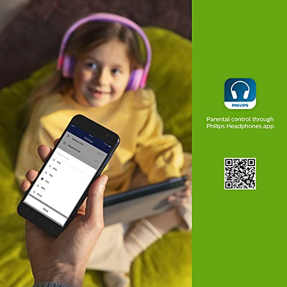 Philips K4206 Kids Wireless On-Ear Headphones, Bluetooth + Cable Connection, 85dB Limit for Safer Hearing, Built-in Mic, 28 Hours Play time, Parental Controls via Philips Headphones