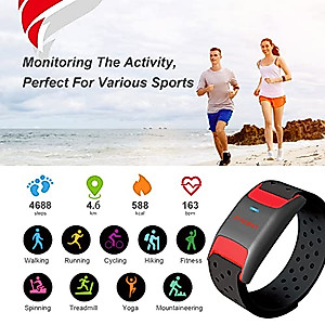 FITCENT Heart Rate Monitor Armband, Bluetooth ANT+ Optical Heart Rate Sensor Arm Band, Rechargeable Fitness Tracker for Peloton Strava Zwift Polar Beat DDP Yoga Wahoo Fitness (Black)