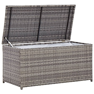 loibinfen Patio Storage Box Deck Storage Box Outdoor Storage Box Indoor Wicker Storage Bin for Patio Furniture Cushions, Pillows, Garden Tools, Poly Rattan Gray, 39.3"x19.6"x19.6"
