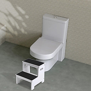 Kids Step Stool White Stepping Stool 2 Step Stools for Toddlers Bathroom Kitchen Counter Sink Wooden Step Stool Portable Baby Childrens Wood Toddler Foot Bed Step Stool Kids Potty Training Stool