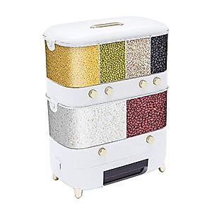 Eapmic Rice Dispenser with Cup,Wall-Mounted 6 Grid Dry Food Dispenser Rice Bucket Grains Storage Container Cereal Dispenser for Home and Kitchen (6Grid,2 Layers,White)