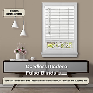 Cordless Room Darkening Plantation Blind - 29 Inch Width, 64 Inch Length, 2" Vinyl Slat Size - White - GII Madera Falsa Faux Wood, Light Filtering Horizontal Windows Blinds by Achim Home Decor