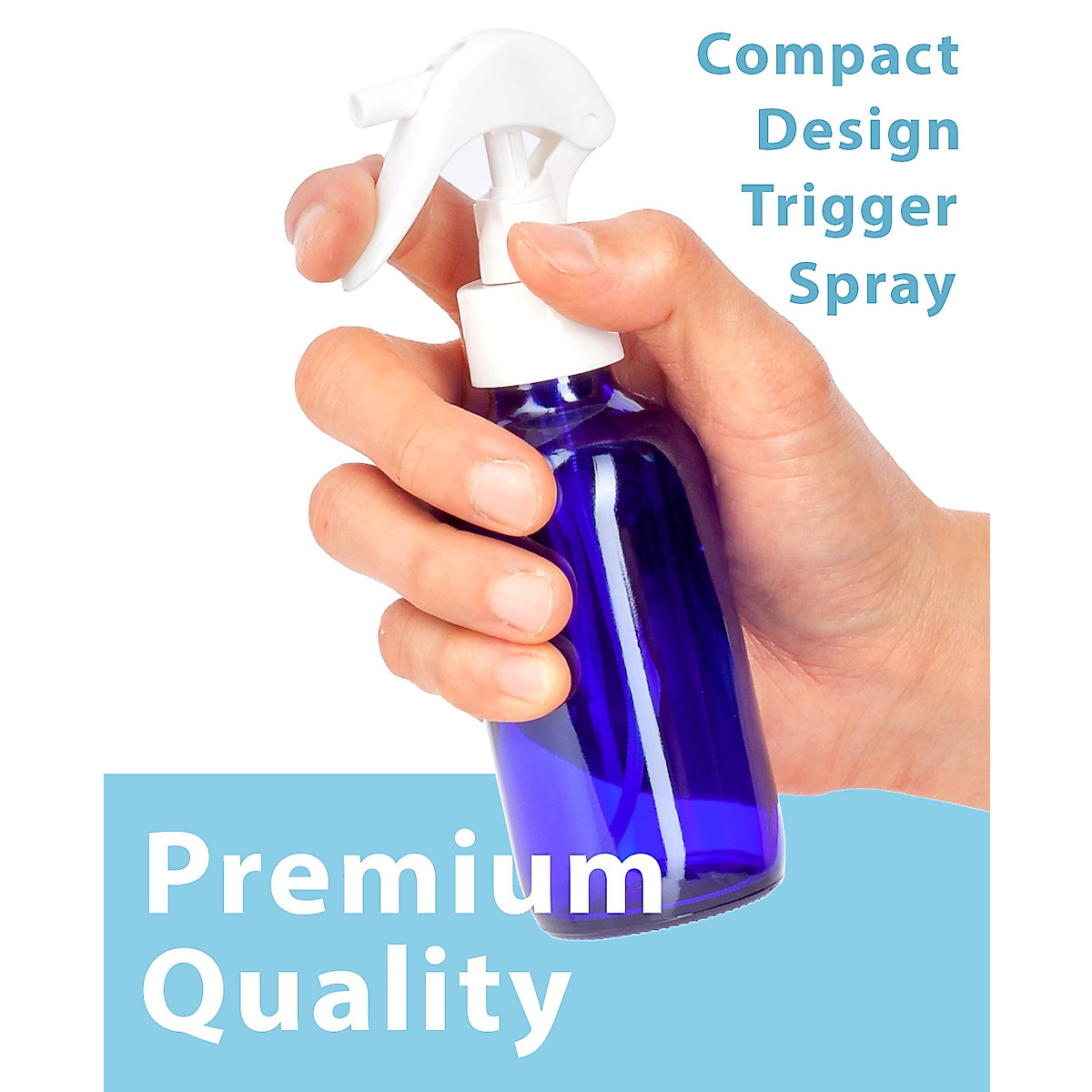 JUVITUS 4 oz Cobalt Blue Glass Boston Round Bottle with White Trigger Spray (6 pack) I Refillable Empty Storage Containers