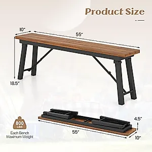 Tangkula Outdoor Folding Bench Set of 2, 55 Inches Long 2-3 Person Acacia Wood Backless Patio Dining Bench, No Assembly Weatherproof Camping Bench for Porch, Yard, Poolside, Balcony (Natural)