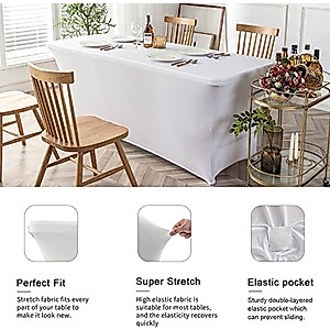 Mingyit 2 Pack Spandex Table Cover Fitted Rectangular Tablecloth Stretchable Fabric Tablecloth for Party, Banquet, Wedding and Events (6FT, White)
