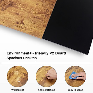 DESIGNA 55 Inch Home Office Computer Desk with Monitor Stand Storage Shelves, Study Writing Moder PC Computer Gaming Desk Large Workstation with 2 Hooks & Storage Bag,Easy Assembly，Rustic Brown/Black
