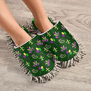 FLildon Microfiber Cleaning Slippers Mardi Gras Washable Mop Shoes Slipper for Men/Women House Floor Dust Cleaner, Size L