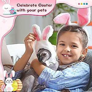 20 Pcs Easter Costume Set Bunny Ears Costume for Dogs Cats 10 Bunny Rabbit Hat with Ears Bunny Ears Pet Headband 10 Bowtie Collar Hats for Cats Small Dogs Costume Accessory