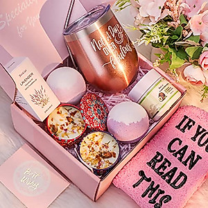 Christmas Gifts for Mom Birthday Gifts for Women, Relaxing Spa Gift Basket for Women Self Care Gift Set for Women,Unique Pink Gift Ideas for Her Sister Best Friend Female Aunt Tumbler Gift Box
