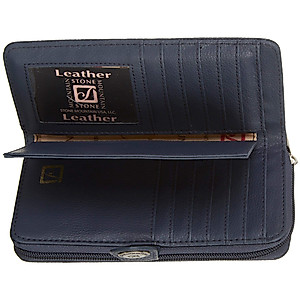 Stone Mountain Ludlow Navy SLG Zip Around Leather Clutch Wallet