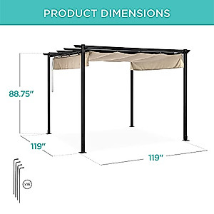 Best Choice Products 10x10ft Extra-Large Outdoor Pergola, Patio Shelter w/Retractable Sun Shade Canopy Cover, Weather-Resistant Fabric, Steel Frame, 16 Ground Stakes - Black