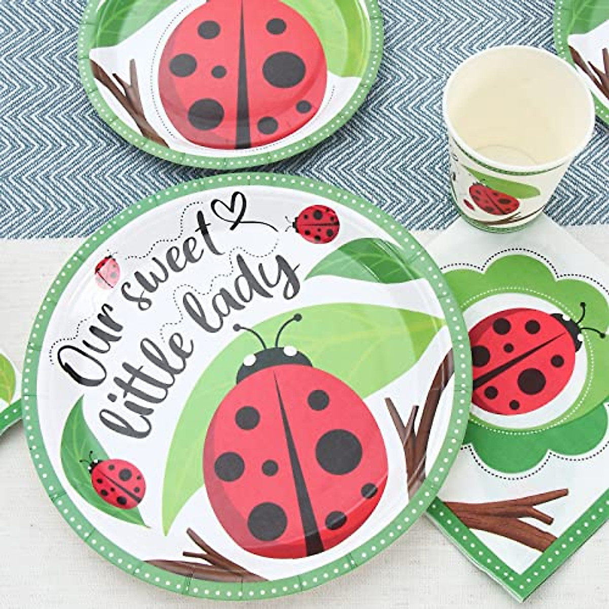 Ladybug Birthday Party Supplies - (Serves 24) - Ladybug Dinner Plates, Dessert Plates, Cups, Napkins. Ladybug decorations for Kids, Boys, Girls and More.