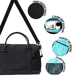 ESVAN Travel Tote Duffel Gym Bag,Weekender Overnight Carry-on Tote Crossbody Bag with Wet Pocket and Trolley Sleeve Upgraded