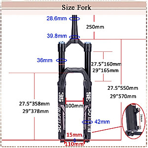 BUCKLOS MTB Air Suspension Fork 27.5 29 110 * 15mm Boost AM E-Bike Tapered, Travel 160mm 36mm Inner Tube Thru Axle Rebound Adjustment Disc Brake Front Forks, fit All Mountain eBike ect. (29)
