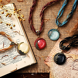 4 Pcs Bohemian Necklace for Women Turquoise Jewelry Necklace Statement Beaded Vintage Jewelry Rhinestone Long Necklace for Pendent Collar Necklace (Blue, Black, Khaki, Red)