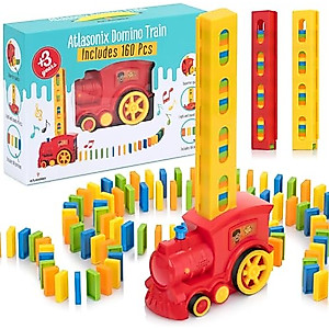 160 Domino Train Set Boys Girls Birthday Gift Toy Creative for Ages 3 4 5 6 7 8 9 10 Montessori Domino Machine Automatic Rally Setter auto Block Toys Experience Laying Stacker Game Colorful Tracks