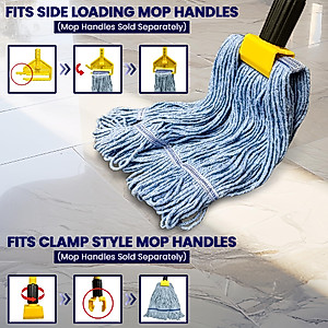 Innovative Haus 3 Pack Heavy Duty Blue Commercial Mop Head Replacement - Synthetic Cotton Blend Looped End String Mop Refill - Industrial Grade Cleaning Use Wet Mop Heads - Durable Universal Headband