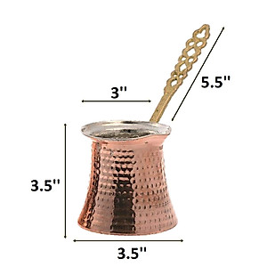 Turkish Coffee Pot and Copper Spoon Set - 9 Oz Thick 2mm Antique Copper Looking - Stove top Coffee Maker Cezve with Copper Handle & Copper Spoon - for 3 People