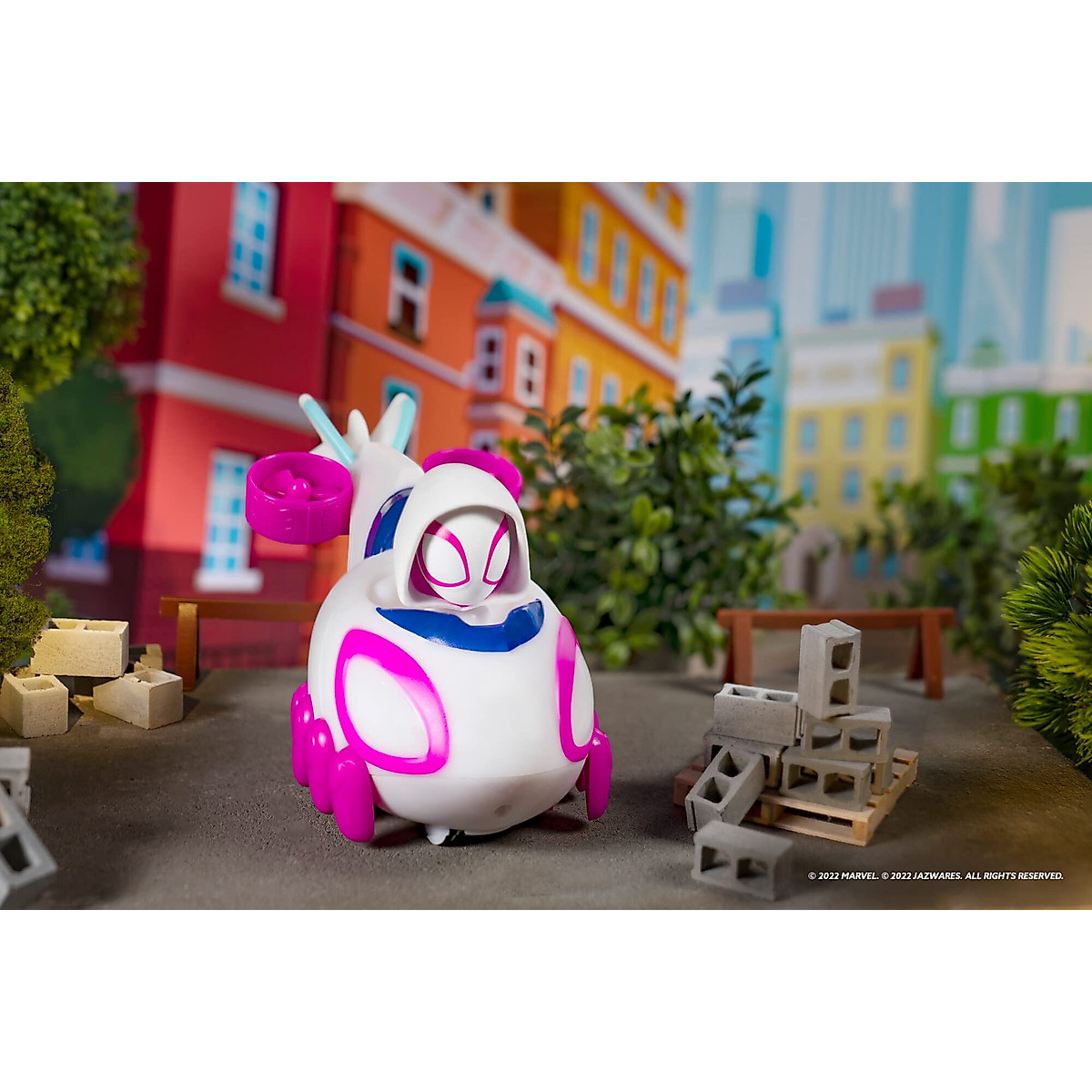 Marvel Spidey and His Amazing Friends - Ghost-Spider Glow N’ Go Copter Feature Vehicle, 8-Inch - Lights Show Effect, Sounds, Built-in Super Hero, Manual Propellers