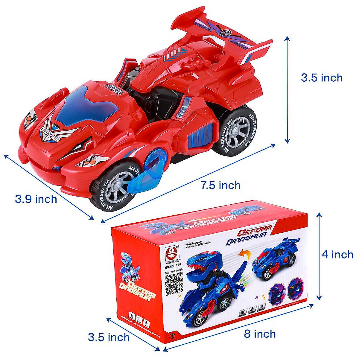 Dinosaur Toys for Kids 3-5: Transforming Dinosaur Car Toy with Light Music for Toddlers 1 2 3 4 5 Year Old Boys Girls - Dino Transformer Toys Cars for Boys 4-6