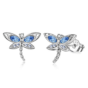 AOBOCO Dragonfly Gifts for Women 925 Sterling Silver Dragonfly Stud Earrings Jewelry with Austrian Crystal Birthday Christmas Mothers Day Gifts for Wife