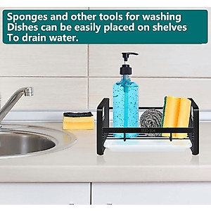 TWORIDER Kitchen Sink Caddy Sponge Holder,304 Stainless Steel Sink Caddy Sponge Holder Kitchen Sink Organizer,Sponge Holder For Kitchen Sink with Removable Drain Tray,Not Including Dispenser and Brush