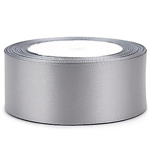 RIUNBB Gray Solid Satin Ribbon 1-1/2 Inch 25 Yards Solid Polyester Fabric Ribbon for Gift Wrapping Wedding Christmas Baby Shower Birthday Party Decoration Handmade Immortal Flower Craft