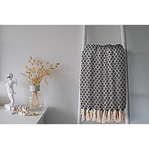 Throw Blanket for Couch in Black and White Mini Diamond 48" x 60" - All Seasons Lightweight Cozy Soft Blankets & Throws for Bed and Sofa - 100% Cotton with Fringe