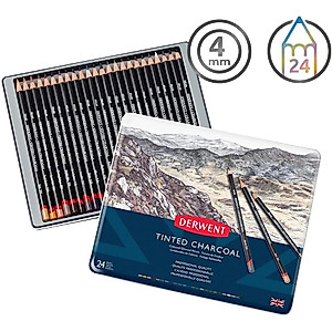 Derwent Tinted Charcoal Pencils, 4mm Core, Metal Tin, 24 Count (2301691)