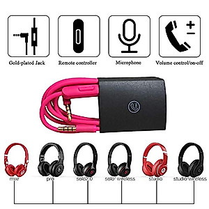 Alitutumao Solo Cable Replacement Cord with Inline Remote Control Microphone Compatible with Beats by Dr Dre Solo Studio Pro Detox Mixr Executive Pill Wireless Headphones (Pink)