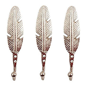 IndianShelf Vocalforlocal Handmade Silver Pack of 3 Entryway Farmhouse Iron Big Feathers Prong Wall Hooks Utility Hanger Coat Holder