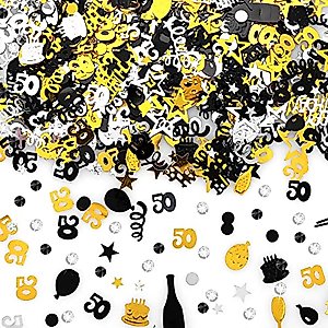 3000 Pieces Happy Birthday Confetti Number 50 Confetti Birthday Cake Confetti Table Scatter Confetti, Black Gold Silver Party Decorations Supplies for Birthday Anniversary (50th Style)
