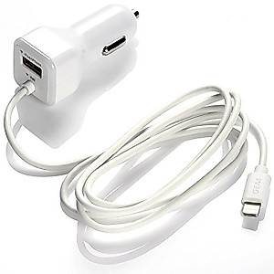 GEMBONICS Apple Certified iPhone Lightning Car Charger for iPhone 12, 11, X, XR, XS, 8, 8 Plus, 7, 7 Plus, 6S, 6S Plus, 6 Plus, SE, 5S, iPad Pro, Air 2, Mini 4 with Extra USB Port (White)