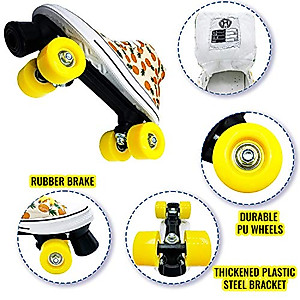 HASERD Roller Skates for Women with Bags- Adjustable Double Row Canvas Roller Skates for Girls Strawberry and Pineapple Themed Design- Quad Wheel High Top Canvas Sneaker Style (Pineapple, 8)