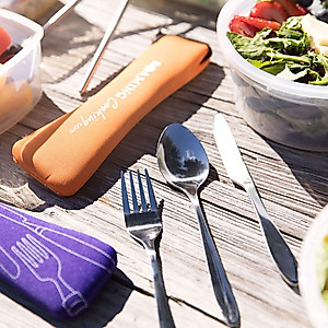 Roaming Cooking Reusable Travel Utensils with Case | Fork and Spoon Set with Knife, Chopsticks and Optional Reusable Straw– Office, Travel, or Camping Accessories| Lightweight Sturdy Reusable Utensils