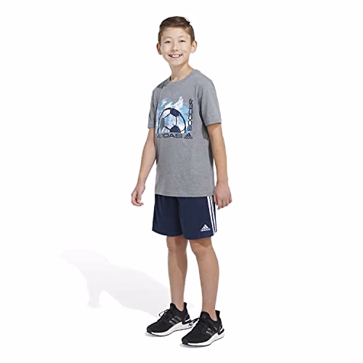 adidas Boys' Little Short Sleeve Cotton Novelty T-Shirt, Charcoal Grey Heather, 7