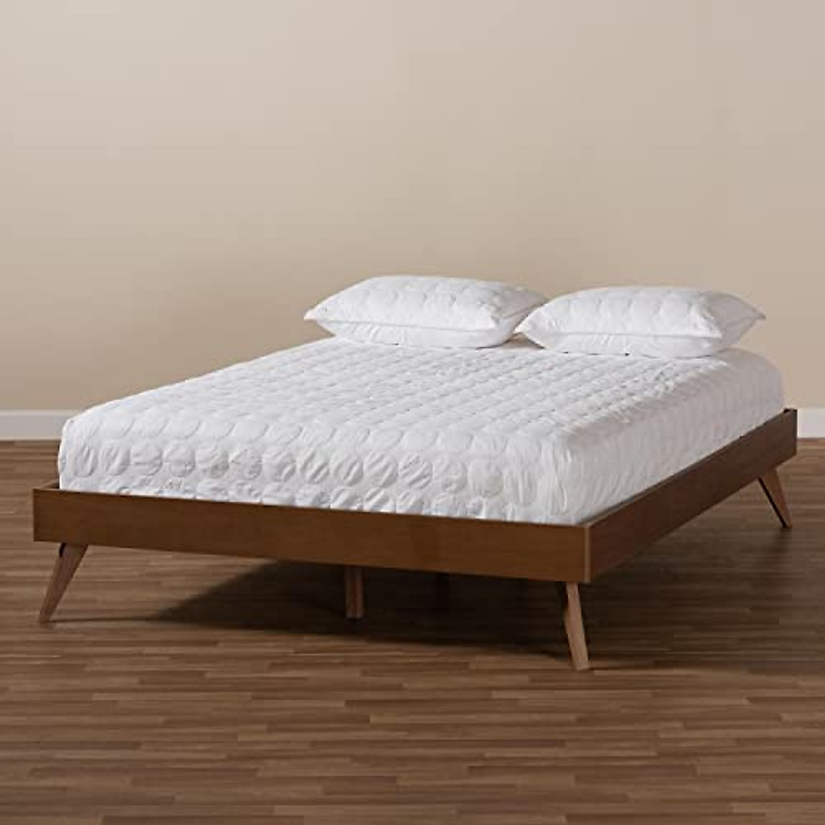 Baxton Studio Lissette Mid-Century Modern Walnut Brown Finished Wood Queen Size Platform Bed Frame