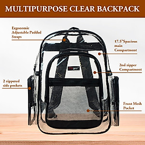 MGgear Clear Transparent PVC School Backpack/ Outdoor Backpack with Black Trim