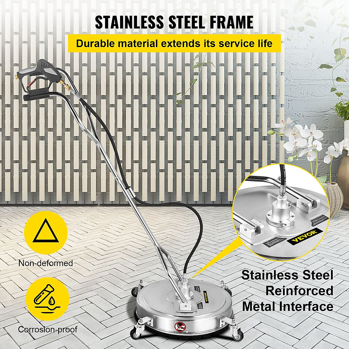 VEVOR 24" Surface Cleaner, 4000PSI Max. Pressure Flat Surface Cleaner, Stainless Steel Rotating Surface Cleaner, Pressure Washer Surface Cleaner w/ 3 Nozzles, Fit for 3/8" Quick Connector, for Patio