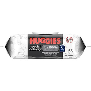 Hypoallergenic Baby Wipes, Unscented, Huggies Special Delivery Baby Diaper Wipes, Safe for Sensitive Skin, 99% Purified Water, 6 Push Button Packs (336 Wipes Total), 56 Count (Pack of 6)