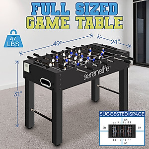 SereneLife 48in Competition Sized Foosball Table, Soccer for Home, Arcade Game Room, 2 Balls, 2 Cup Holders 2x4ft for Man Cave or Basement - Standing or Tabletop, Black