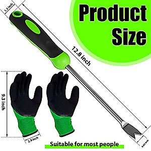 Weed Puller Tool Garden Hand Weeder Tool Hand Weeder Dandelion Weeder Tool with Ergonomic Handle Stainless Steel Weed Puller with Gloves for Garden Weed Removel, Manual Weed Puller Bend