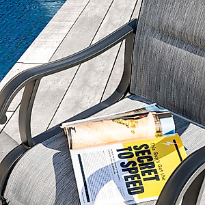 NUU GARDEN Patio Dining Chairs Set of 2, All Weather Outdoor Padded Textilene Patio Chairs, Breathable Spring Motion Textile High Back Outdoor Dining Chairs for Backyard, Lawn, Deck, Grey