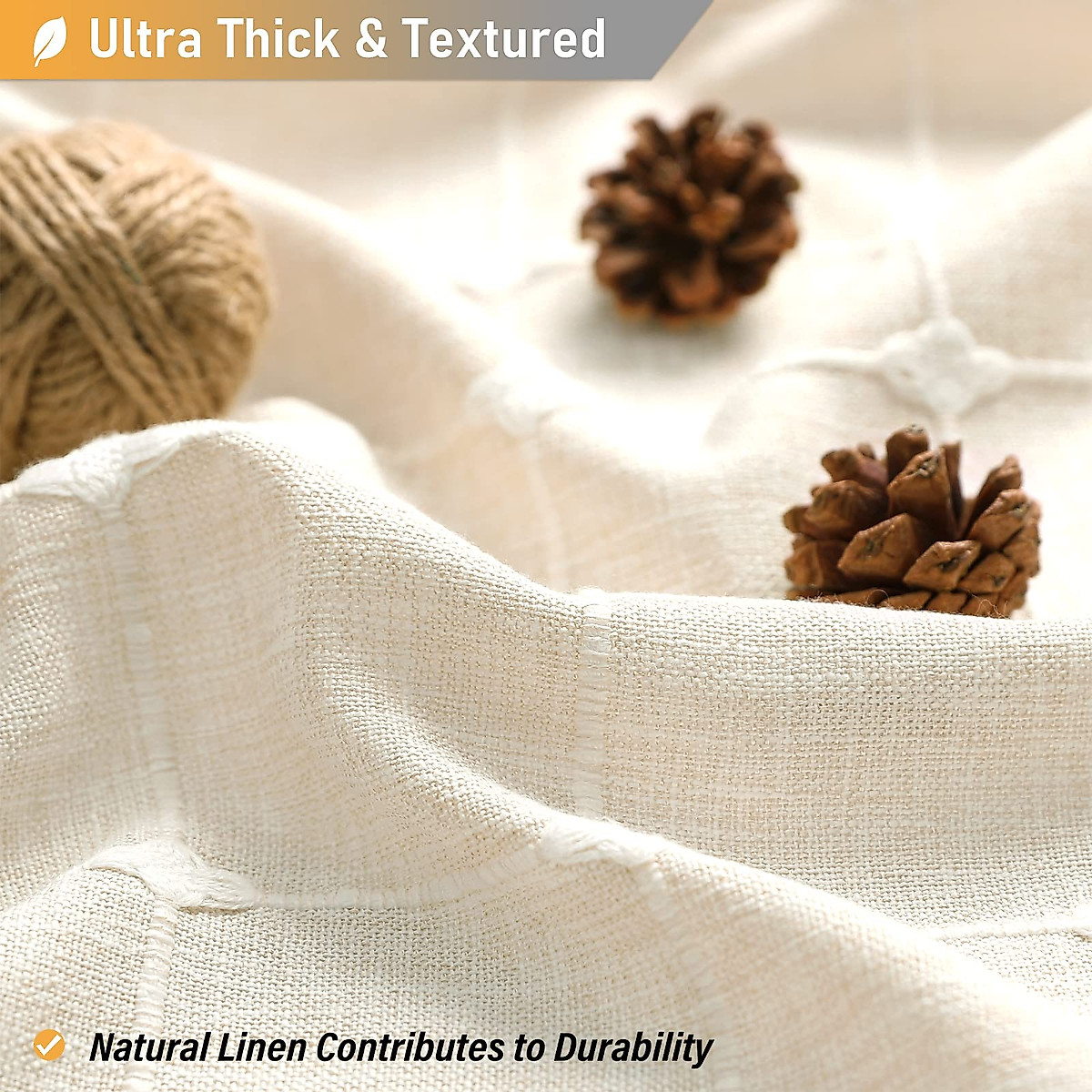 BTTN 78 Inch Long Shower Curtain - Boho Farmhouse Linen Ultra Thick Fabric Shower Curtain Set with Plastic Hooks, Tall Rustic Modern Country Neutral Shower Curtains for Bathroom - Cream/Beige - 72x78