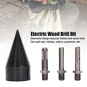 Kadimendium Wood Splitter Drill Bit Electric Firewood Log Splitter Bit Set with 3Pcs Removable Shanks Electric Wood Chopping Tool for Household Hand Drill Stick(50mm / 2in)