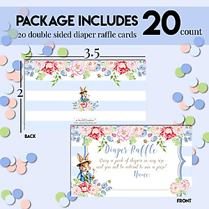 Little Rabbit Floral Themed Diaper Raffle Tickets for Boy Baby Showers, 20 2" X 3” Double Sided Insert Cards for Games by AmandaCreation, Bring a Pack of Diapers to Win Favors & Prizes!
