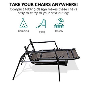 Patio Outdoor Chaise Lounge Chairs, Folding Sling Reclining Chaise Lounger Chair Fit Beach Yard Pool Patio with 5 Adjustable Positions, Brown Frame