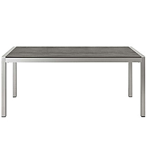 Modway Shore Aluminum Outdoor Patio 3-Piece Dining Set with 71" Rectangle Dining Table and Two 67" Benches in Silver Gray