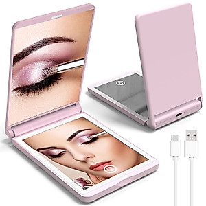 ULIGOOD [2023 Latest] Travel Mirror with Light, 1X/3X Magnification Lighted Pocket Mirror, Touch Switch Compact Mirror with LED Light, 2-Sided, Portable, Folding, Handheld, Small Compact Mirror(Pink)